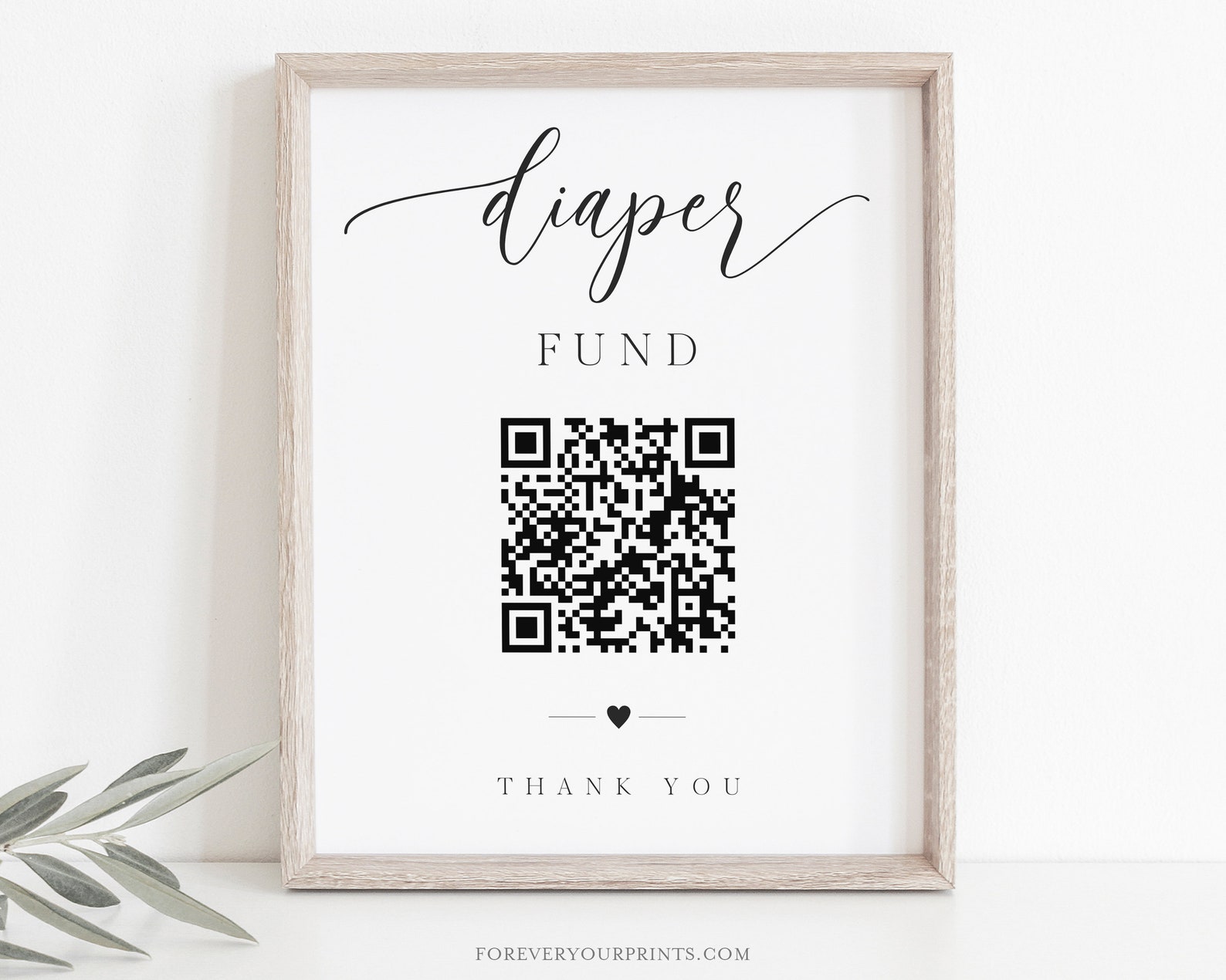 Baby Shower Sign, Diaper Fund Sign, Cash Gift Sign, QR Code, Minimalist ...