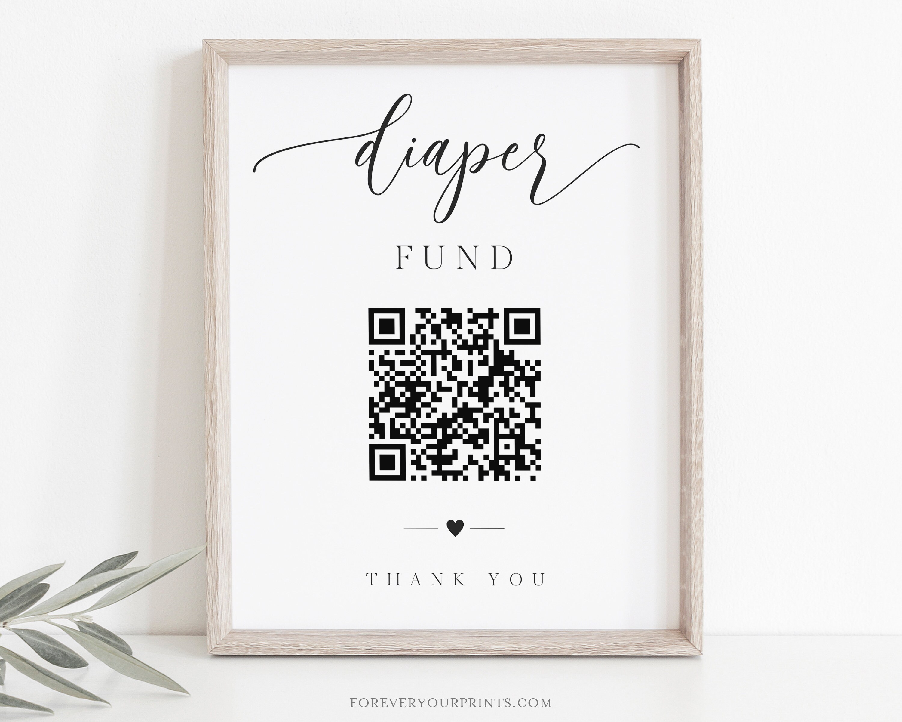 Baby Shower Sign, Diaper Fund Sign, Cash Gift Sign, QR Code, Minimalist ...