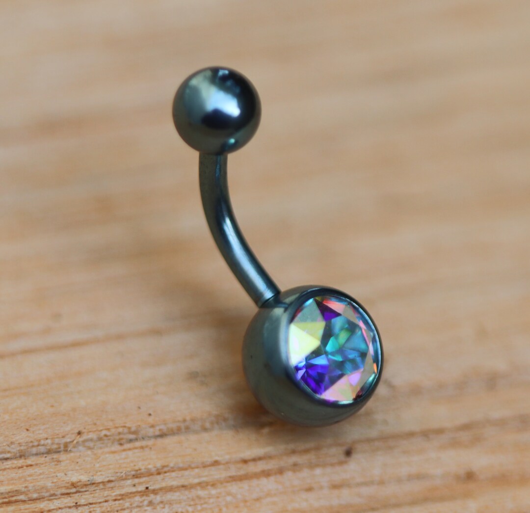 6mm Titanium Belly Bar AB Cystal Iced Blue Navel Ring 1.6mm X 1/4 Belly ...