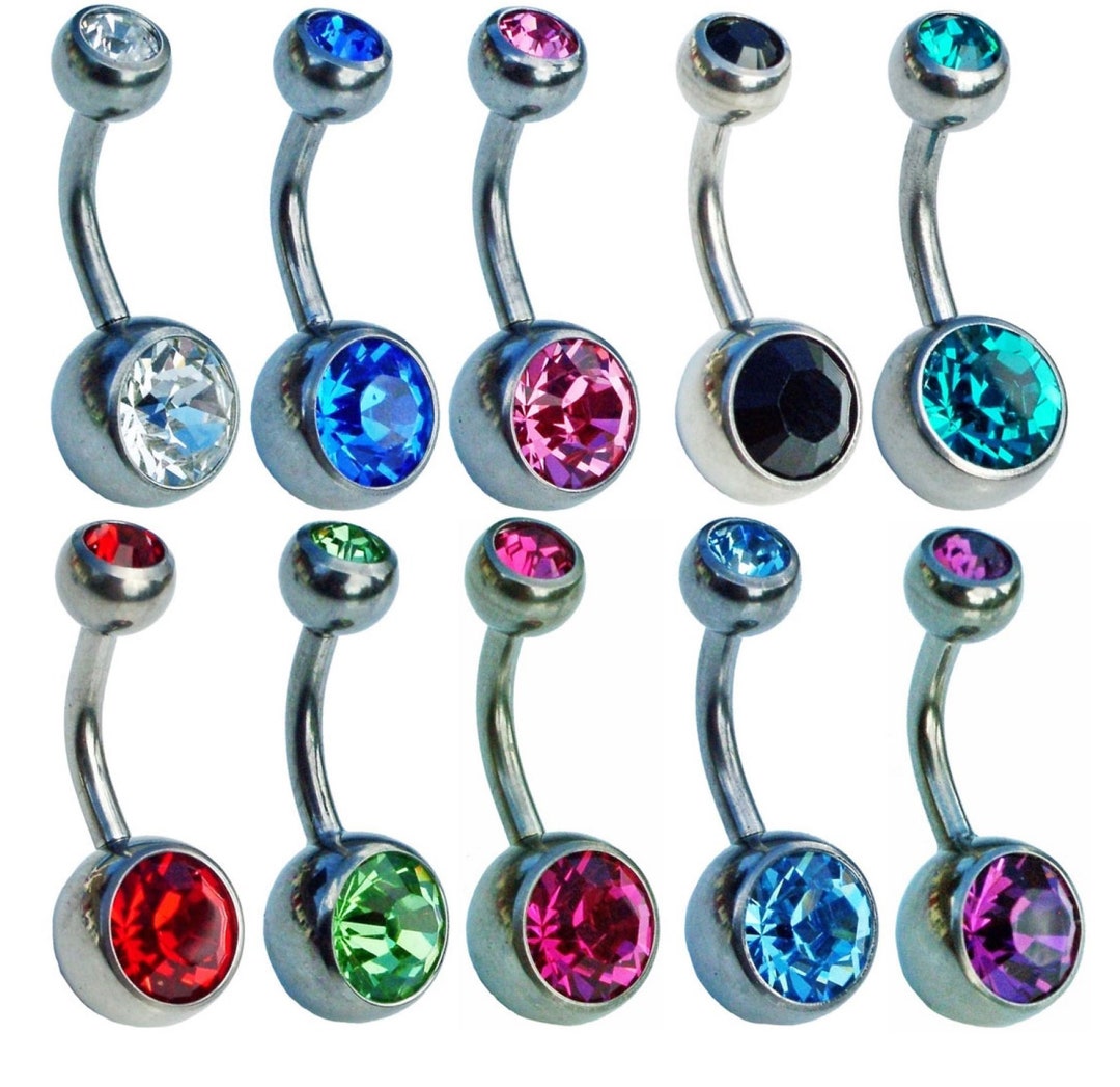 Titanium Belly Bar Double Crystal Navel Piercing Rings - Etsy UK
