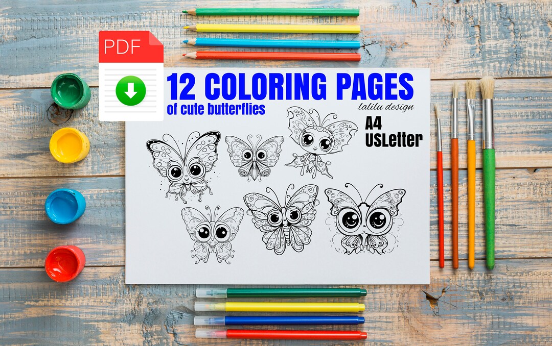 12 Cute Butterfly Coloring Pages. Perfect for Kids of All Ages! Ideal ...