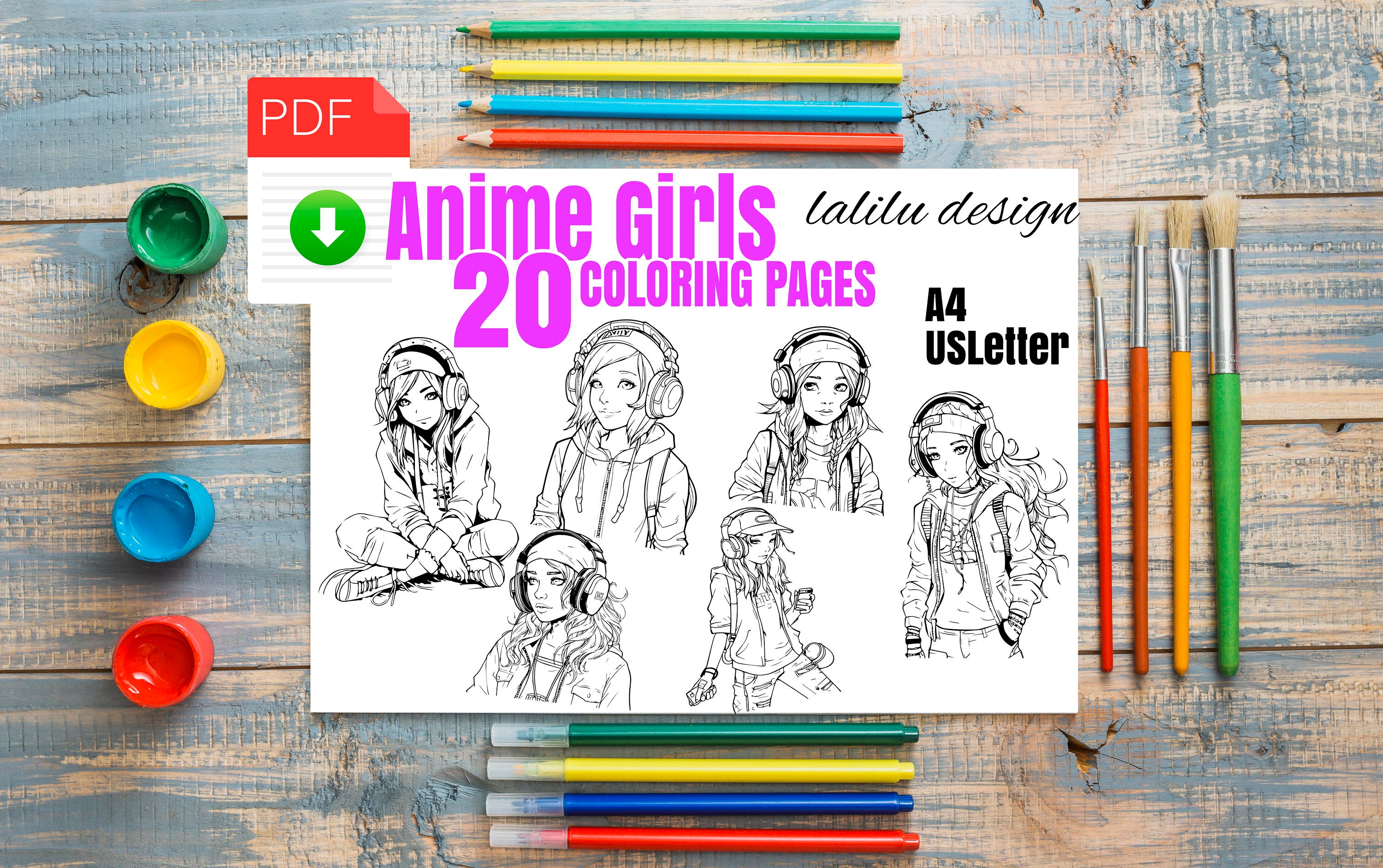 20 Cute Anime Girl Coloring Pages. Perfect for Kids and Teens! Ideal as ...