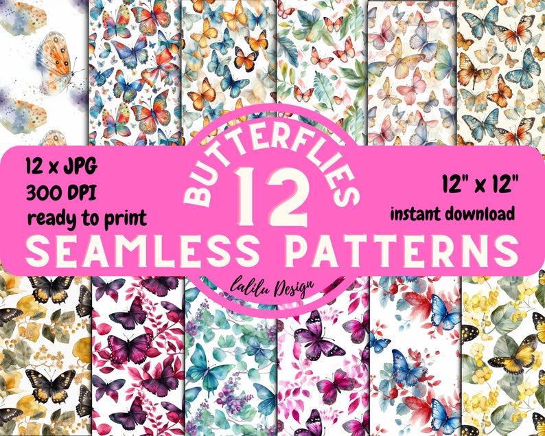 20 Butterfly Seamless Patterns Patterns Instant Printout Personal and ...