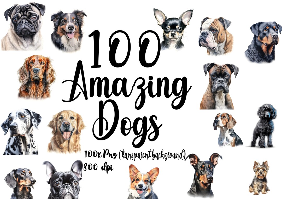 Watercolor Dogs 100 Pieces PNG (transparent Background) Dogs PNG for ...
