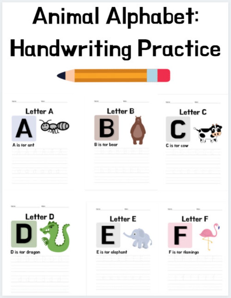 Animal Alphabet: Handwriting Workbook - Etsy