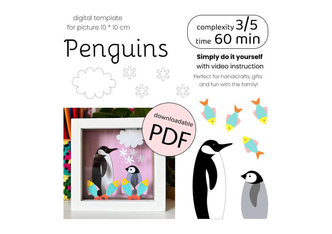 DIY Penguins Craft Template - Easy Cut-out 3D Paper Kit, Home Decor Art ...