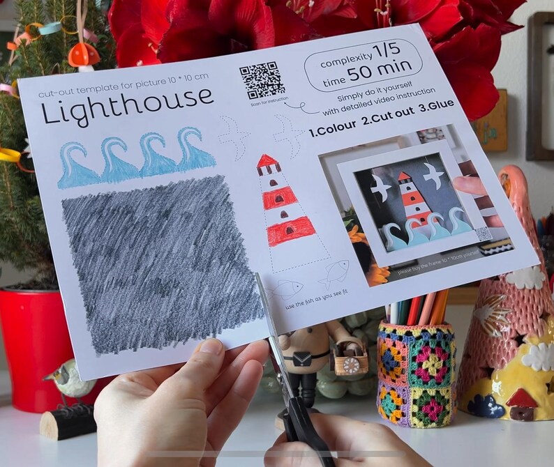 Lighthouse 10x10 Cm Digital Colouring Cut-out Template 3D Paper Craft ...