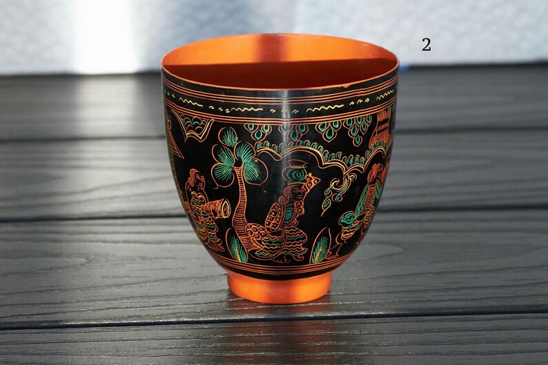 Lacquer Drinking Vintage Cup Bowl Original Lacquerware From Bagan Burma ...