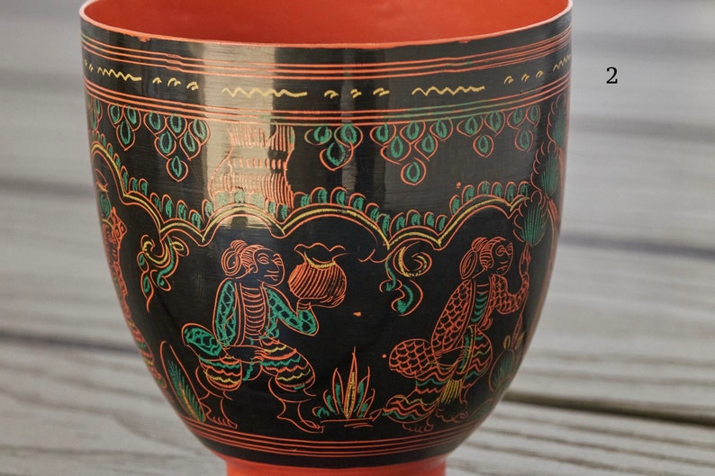 Lacquer Drinking Vintage Cup Bowl Original Lacquerware From Bagan Burma ...