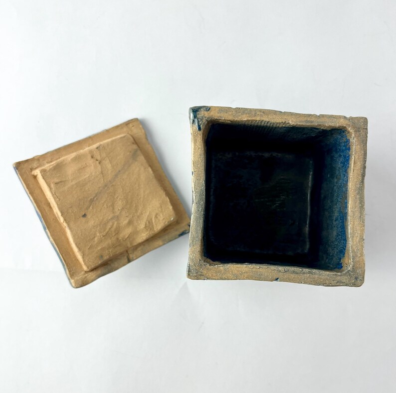 Handmade Blue Ceramic Box With Lid – Geometric Chevron Design - Etsy