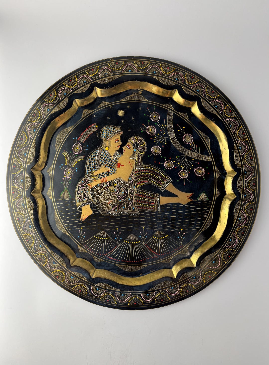 Vintage 17" Hand Painted Indian Decorative Plate - Etsy