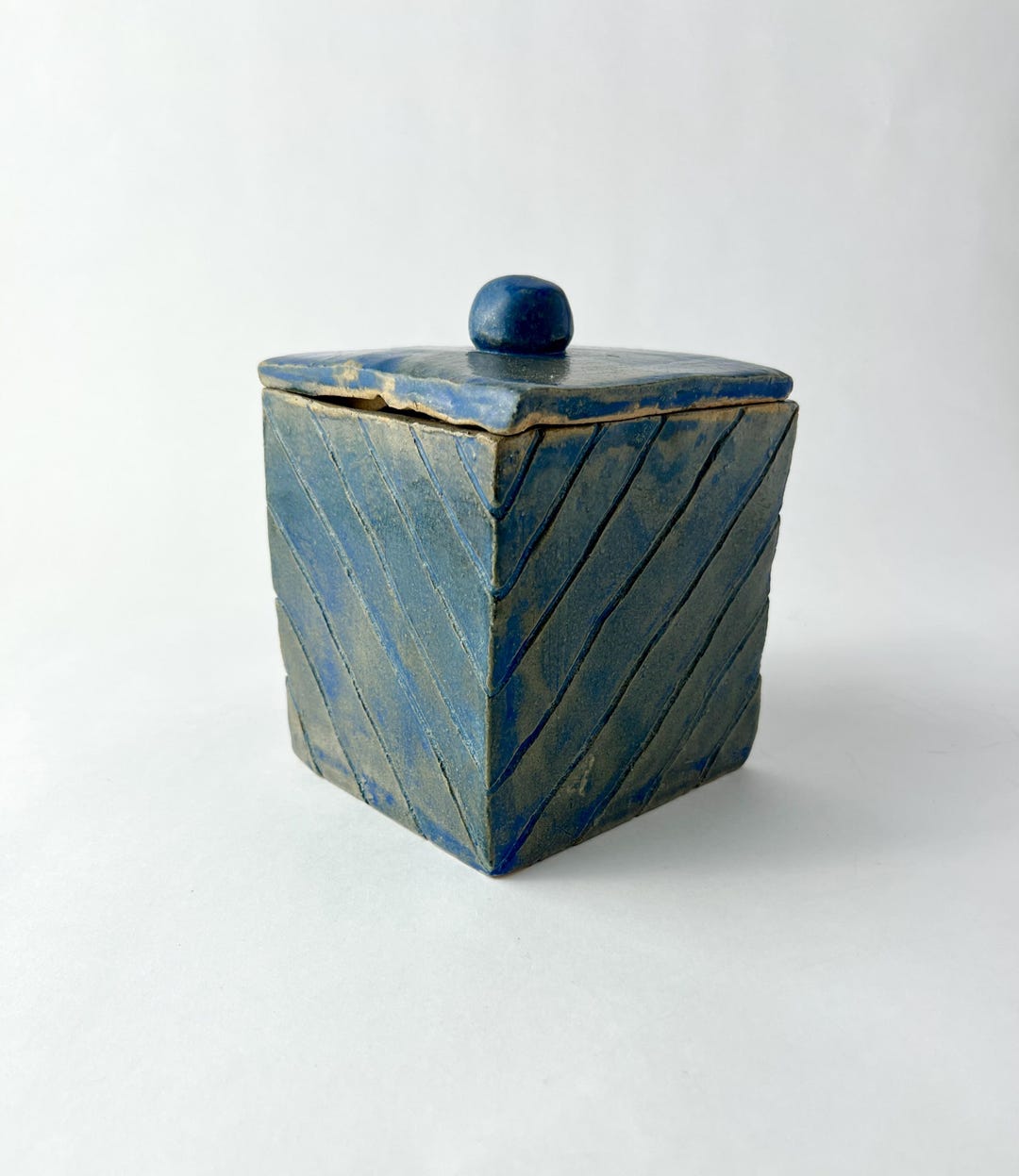 Handmade Blue Ceramic Box With Lid – Geometric Chevron Design - Etsy