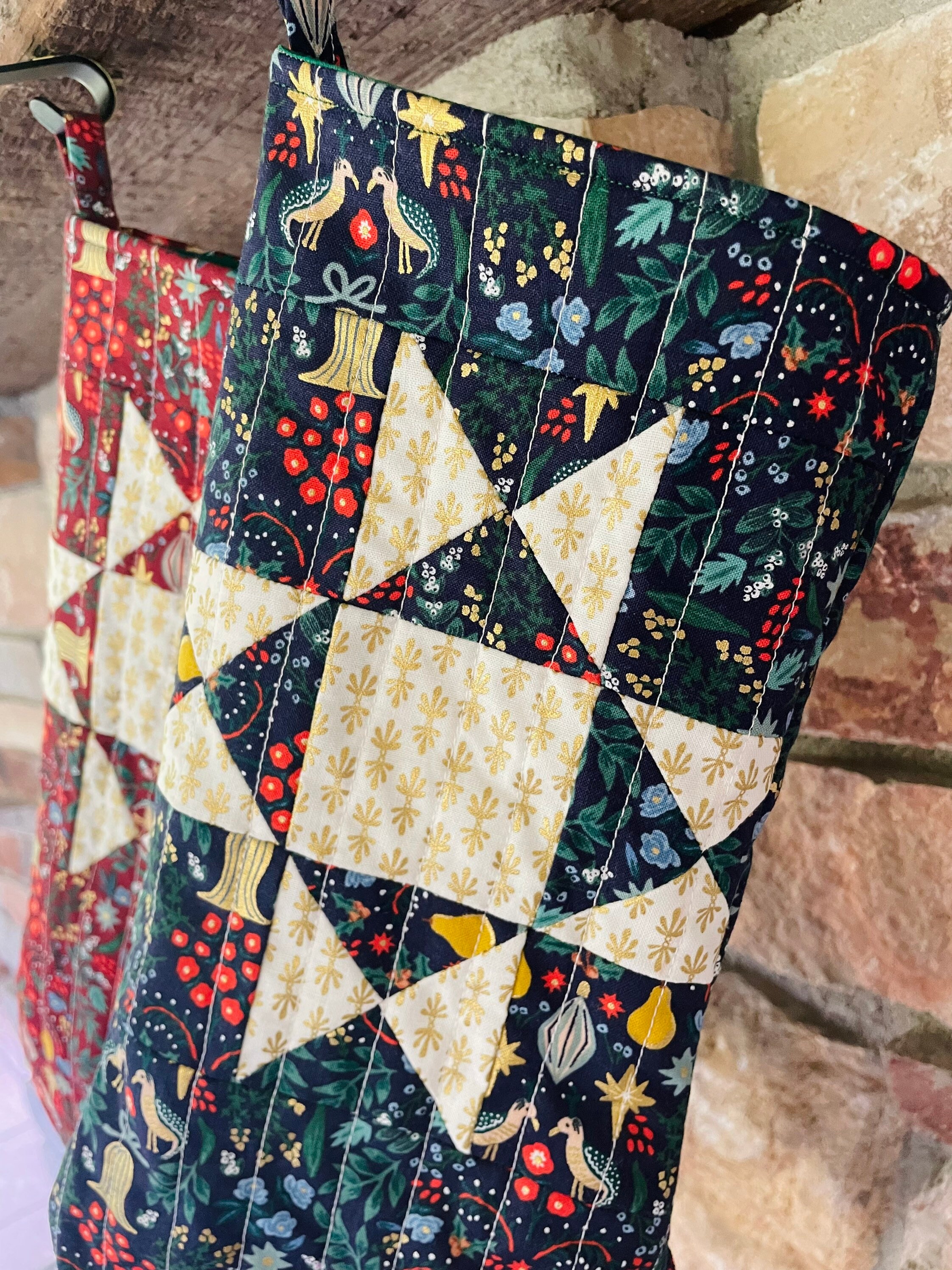 Navy Blue Handmade Rifle Paper Quilted Stocking - Etsy