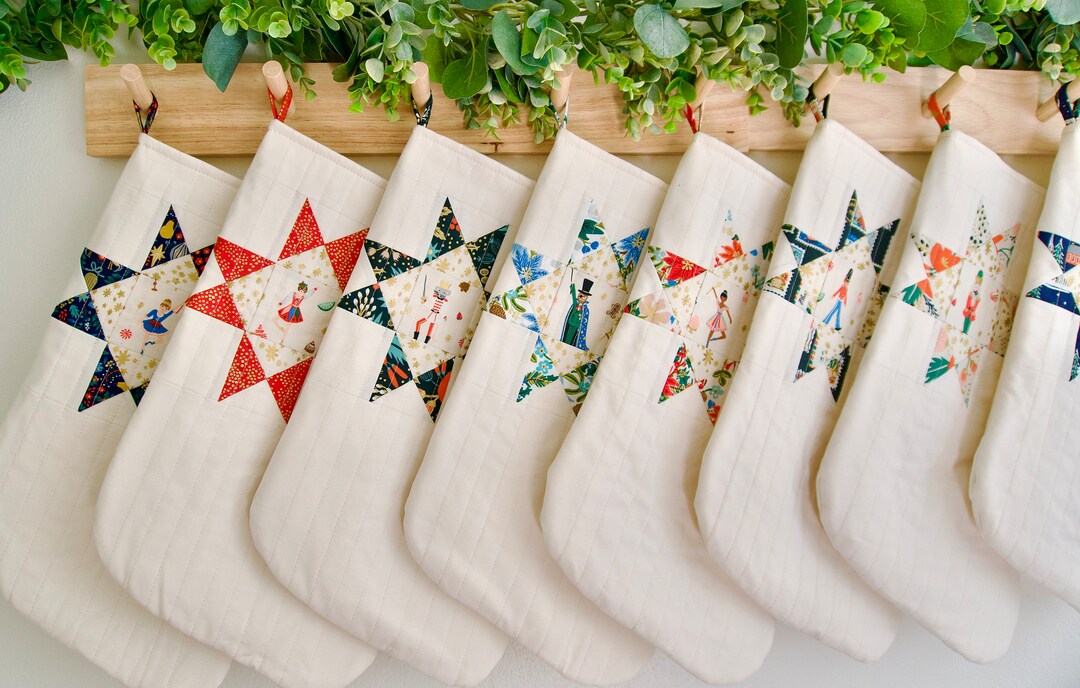 Choose Your Own Nutcracker Characters Heirloom Quilted Stockings With White Gold Star Background ...