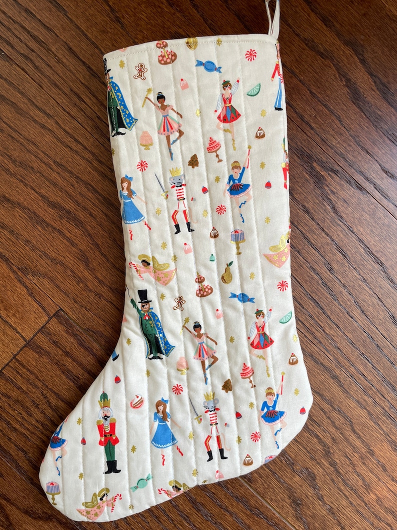 Heirloom Quilted Stocking: Nutcracker Characters on a Cream Background ...