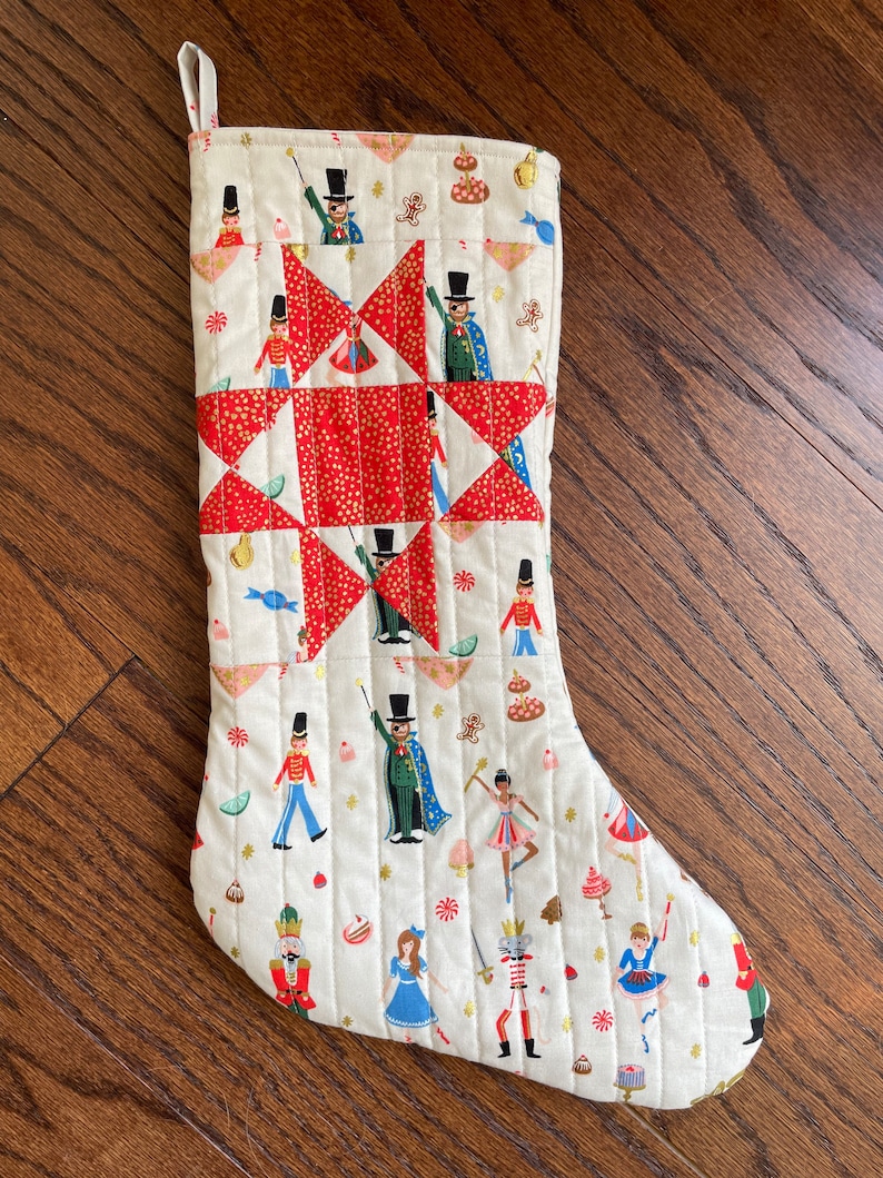 Heirloom Quilted Stocking: Nutcracker Characters on a Cream Background ...