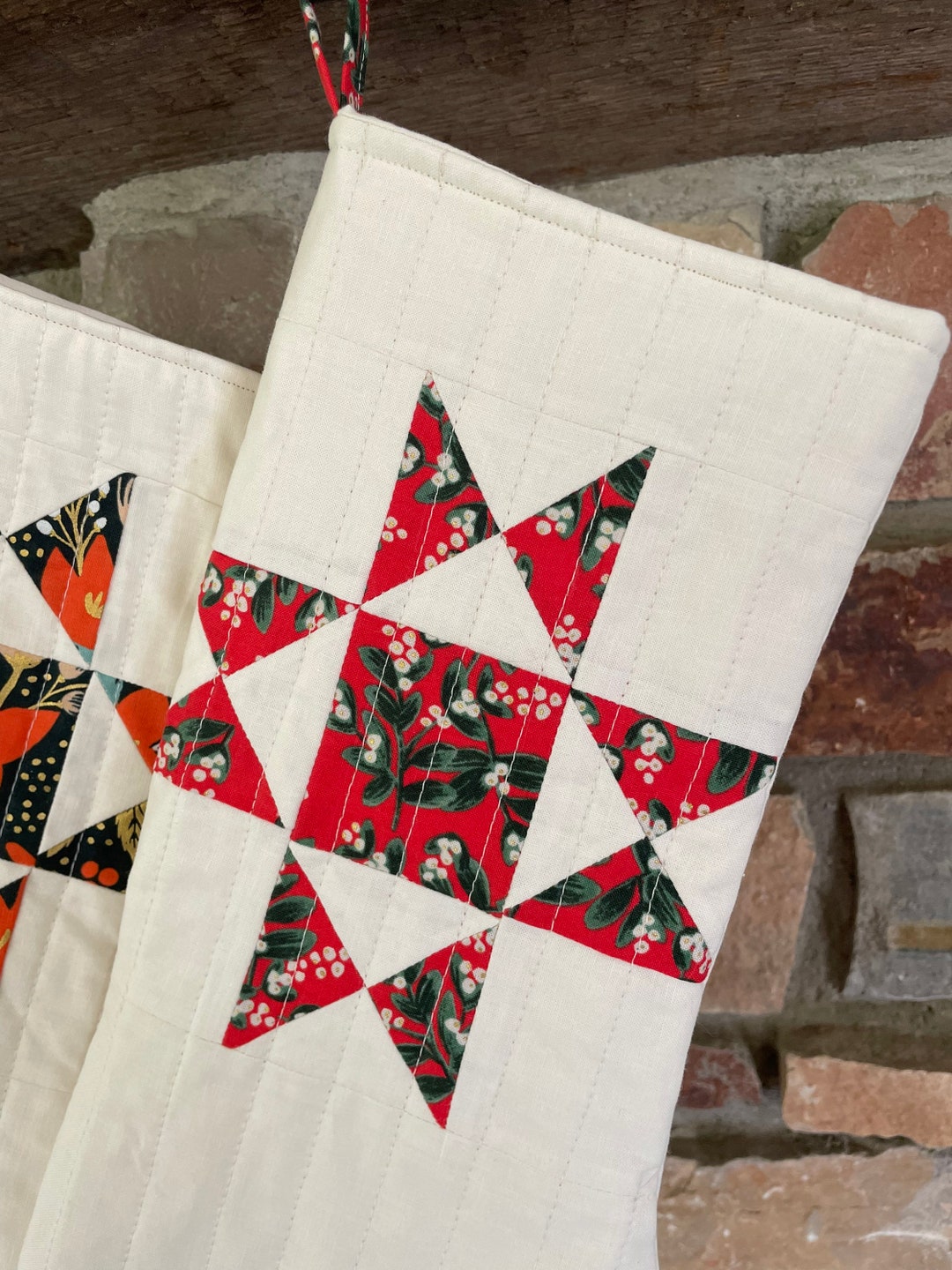 Red Mistletoe Quilted Stocking - Etsy