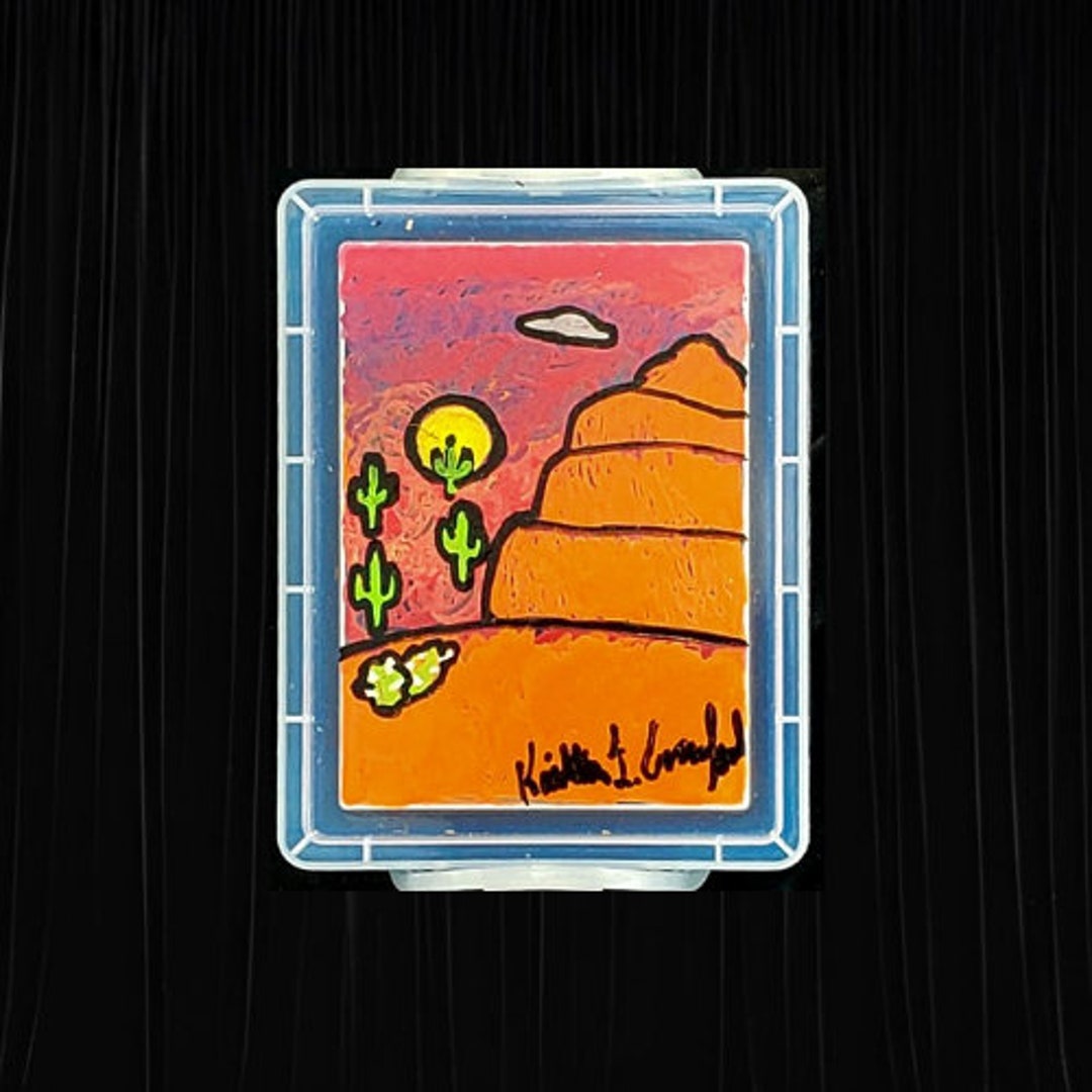 Small Plastic Stash Box. Hand Painted Abstract Desert Scene - Etsy