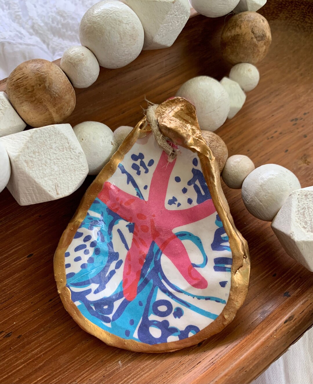 Starfish Coastal Nautical Lily Inspired Oyster Shell Wood Bead Tassel ...