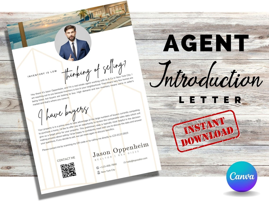 Agent Introduction Letter & Flyer, Real Estate Agent Marketing Canva ...