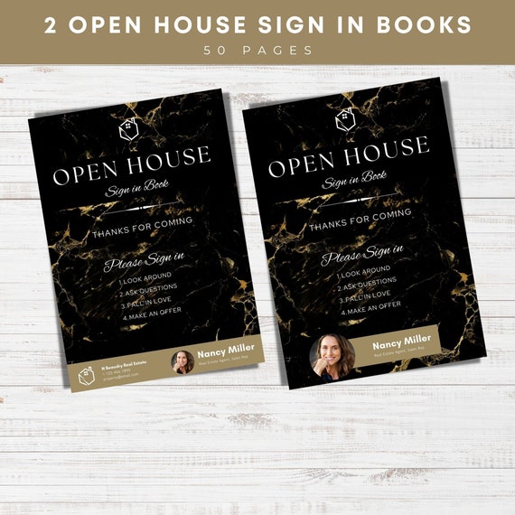 Open House Sign in Sheet 2 Black & Gold Open House Books - Etsy
