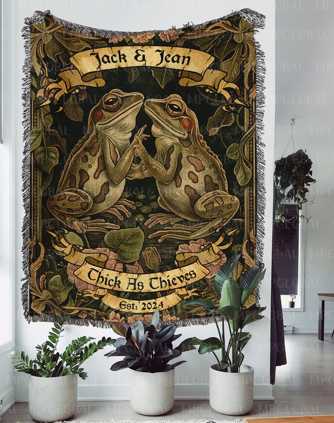 Folk Toads Wedding Custom Blanket, Frogs His & Her Throw, Thick as ...