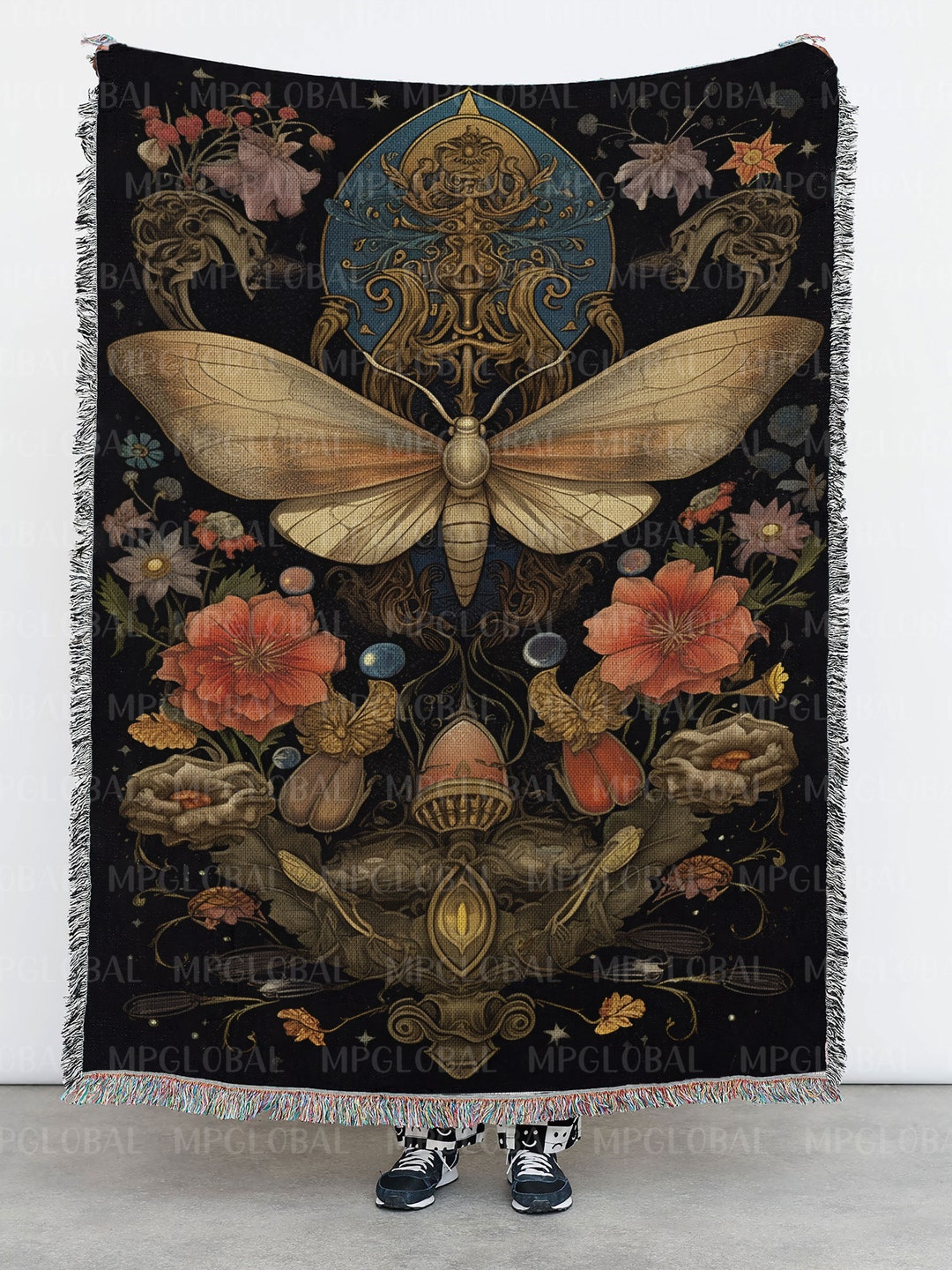 Dark Cottagecore Death Moth Throw, Witchy Moth Florals Cottagecore ...