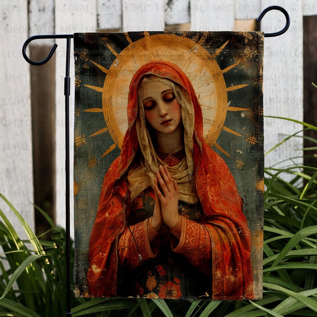 Our Lady of Lourdes Flag, Holy Mary Virgin Vintage Flag, Virgin Mary ...