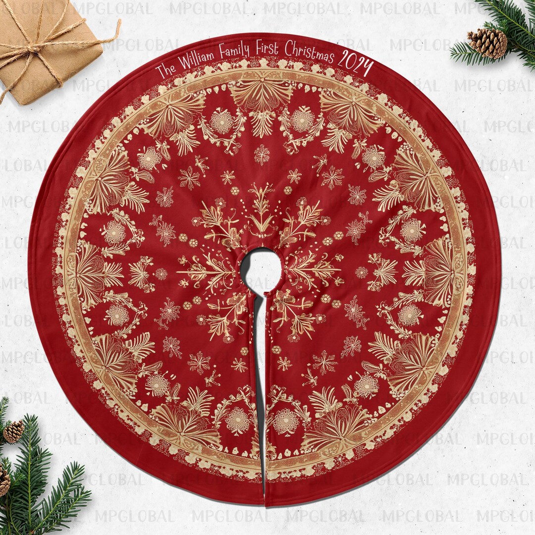 Red Themed Christmas Custom Tree Skirt, Christmas Tree Present Decors ...