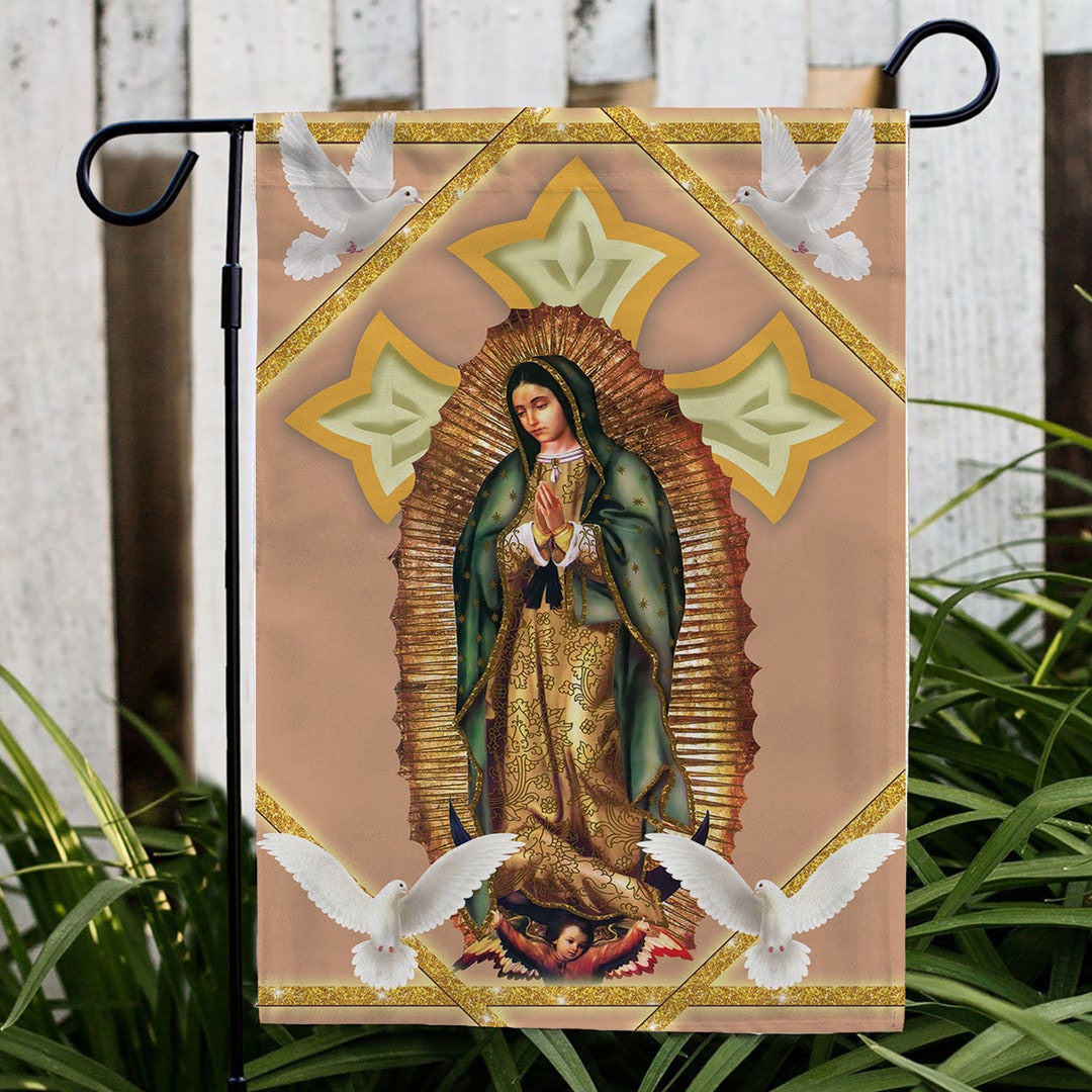 Vintage Virgin Mary Doves Garden Flag, Mother Mary Winter Flag ...