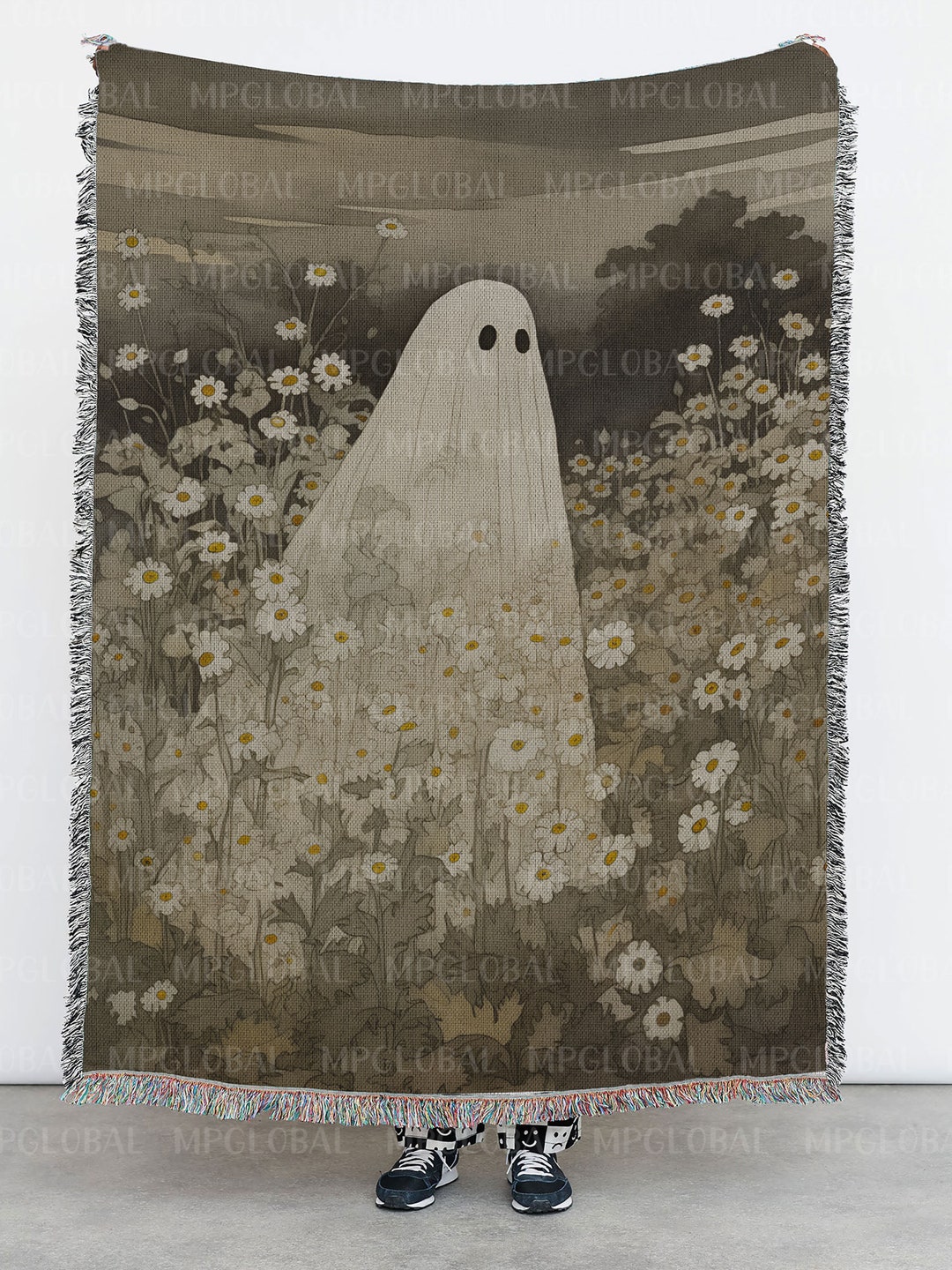 Wildflowers Field Ghost Woven Tapestry, Ghoul Ghost Blanket, Halloween ...