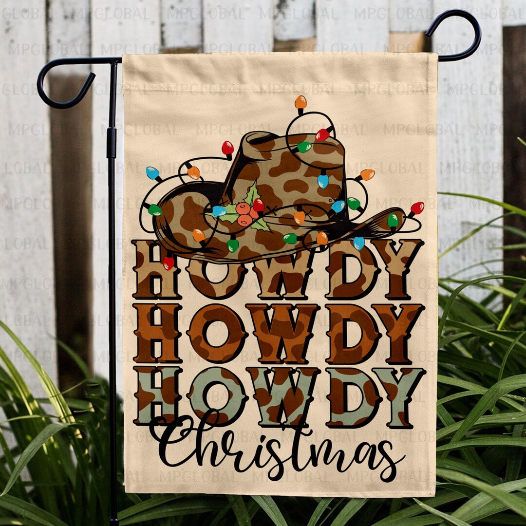 Howdy Christmas Leopard Cowboy Flag, Christmas Light Howdy Flag, Cowboy ...