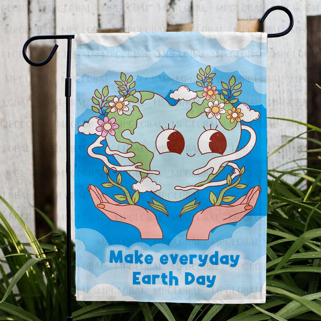 Retro Make Everyday Earth Day Flag, Happy Earthday Outdoor Flag ...