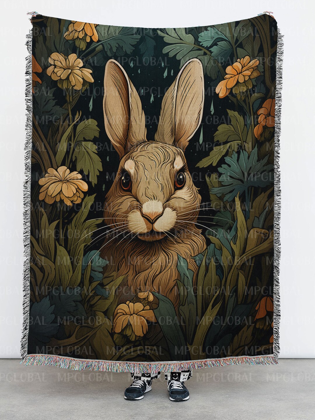 Dark Furry Bunny Mystic Cotton Throw, Forestcore Rabbit Blanket, Rabbit ...
