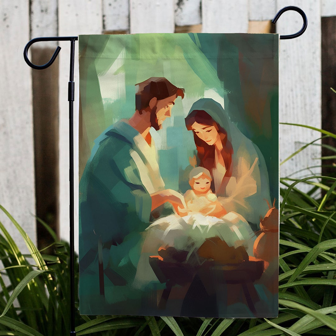 Holy Scene Mary Joseph Baby Jesus Garden Flag, Holy Family Flag ...