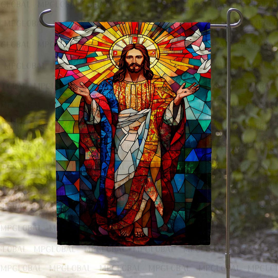Christian Stained Glass Winter Flag, God Jesus Catholic Christmas Flag ...