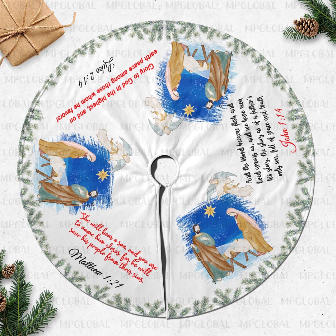 Holy Family Scripture Christmas Tree Skirt, Soft Jesus Nativity Tree ...