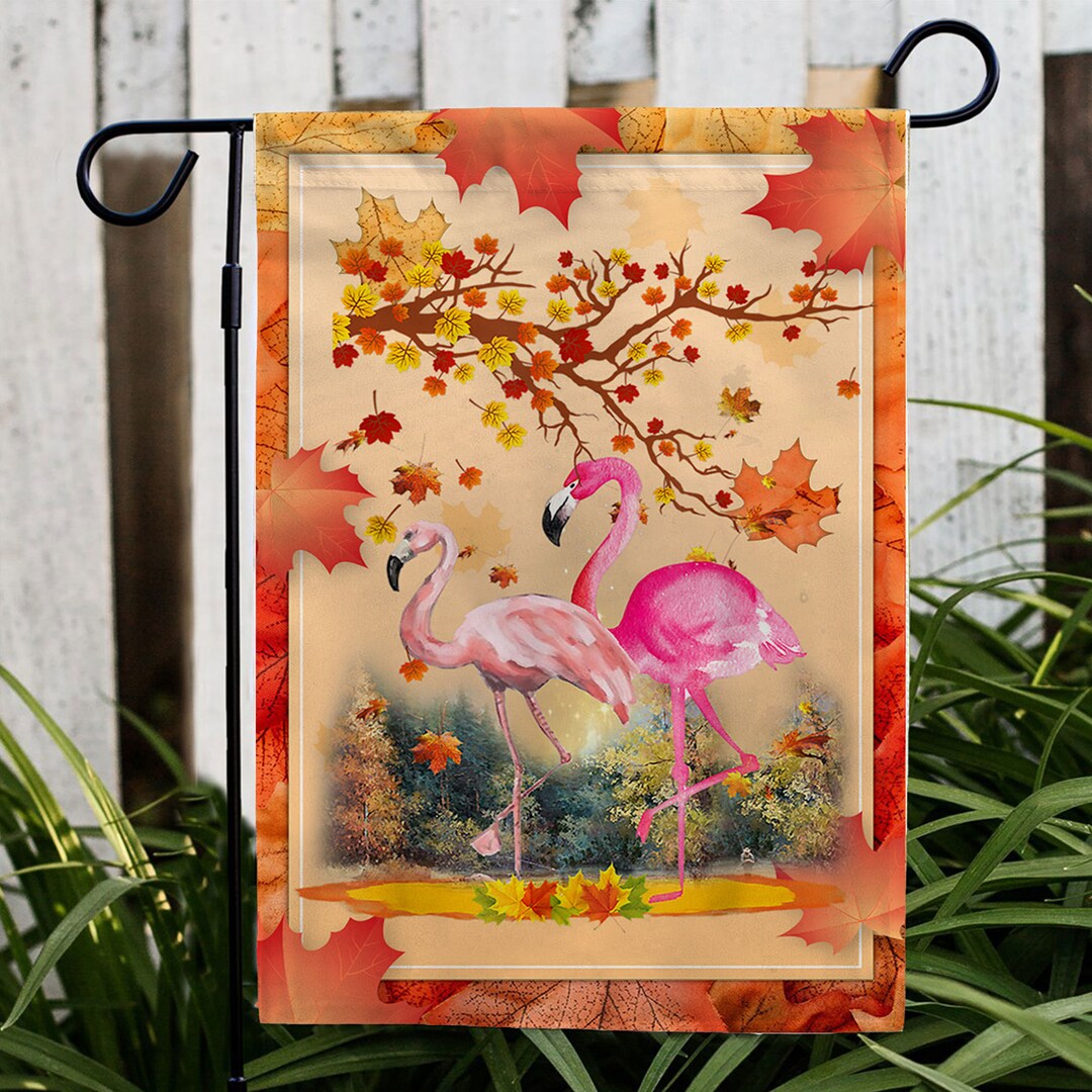 Hello Autumn Flamingo Flag, Maple Leaf Garden Flag, Flamingo Fall House ...