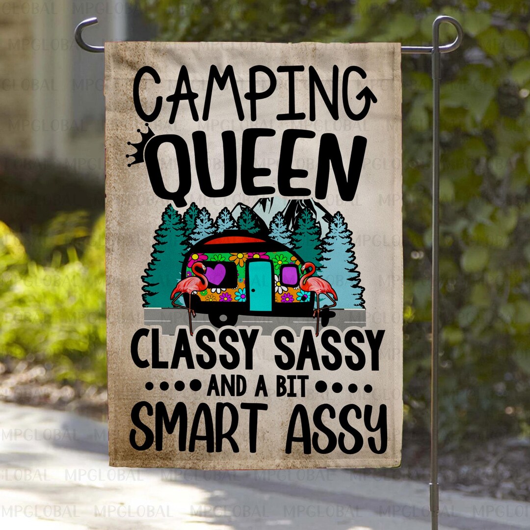 Happy Flamingo Queen Camping Flag, Classy Sassy Camper Flag, Floral ...