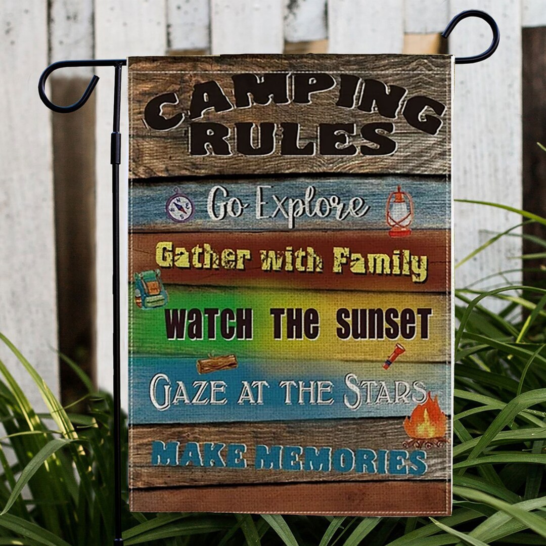 Camping Rules Wooden Themed Flag, Campers Flag, Travelling Campers Life ...