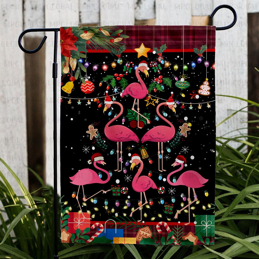 Pink Flamingos Christmas Tree Flag, Christmas Gifts Bird Flag, Outdoor ...