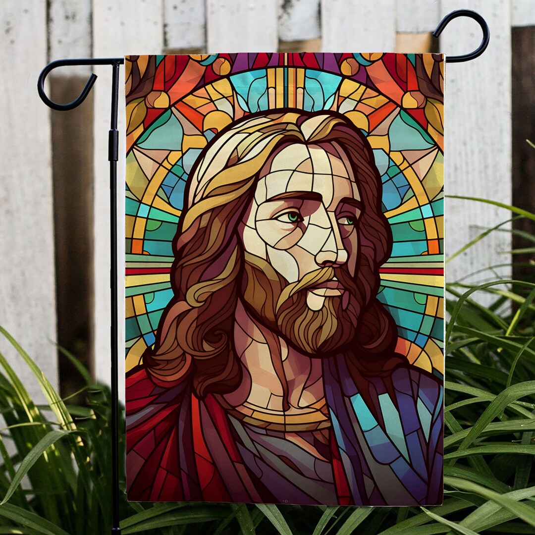 Boho Jesus Stainted Glass Flag, God Christian Garden Flag, Rustic ...