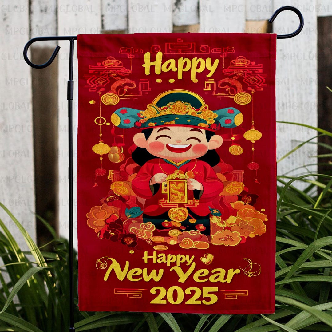Happy New Year 2025 Mammon Flag, 2025 God of Wealth Flag, Happy New ...