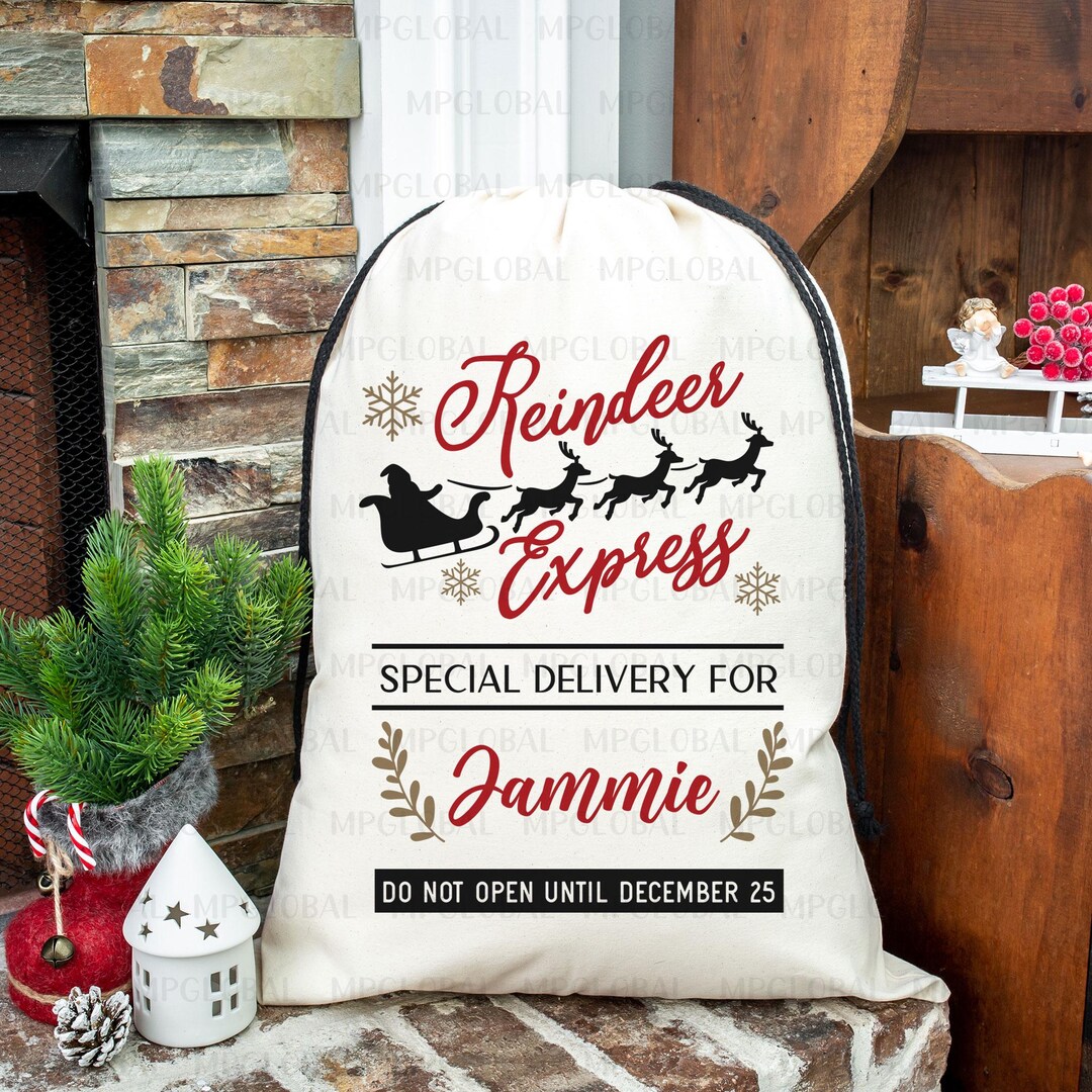 Santa Reindeer Rides Custom Express Sack, Christmas Gift Bag With ...