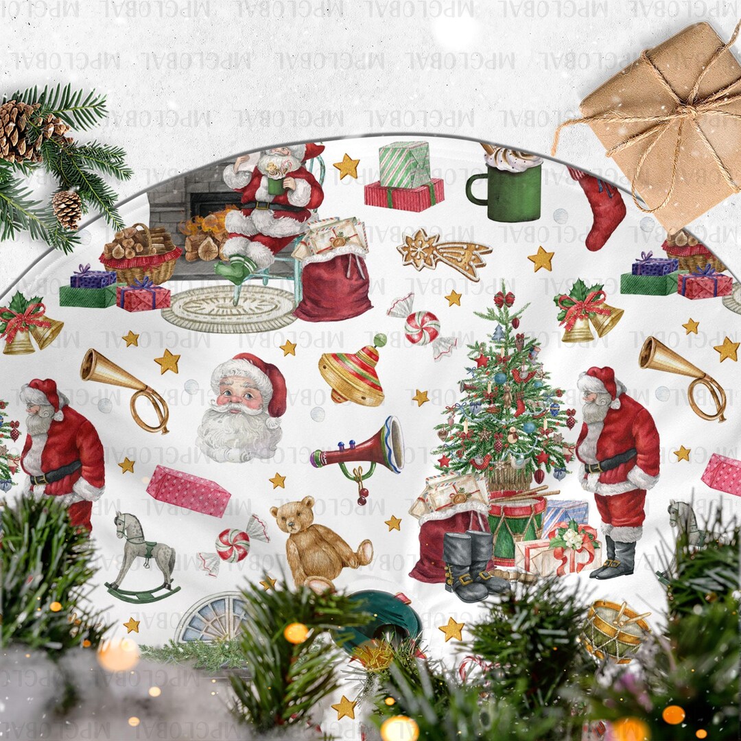 Christmas Santa Claus Traditional Tree Skirt, Santa Lives Here Tree ...