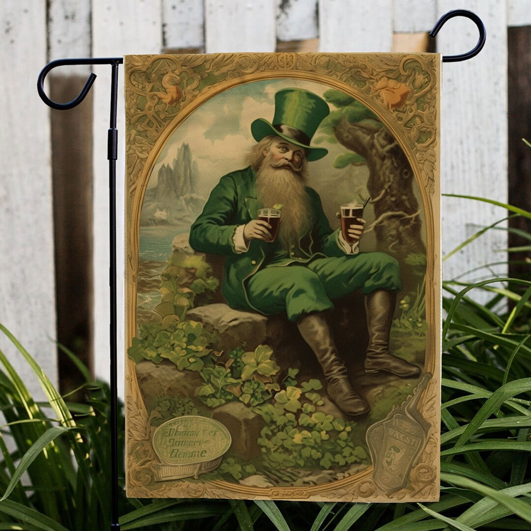 Vintage Victorian St Patrick's Day Flag, Drinking Beer Party Yard Sign ...