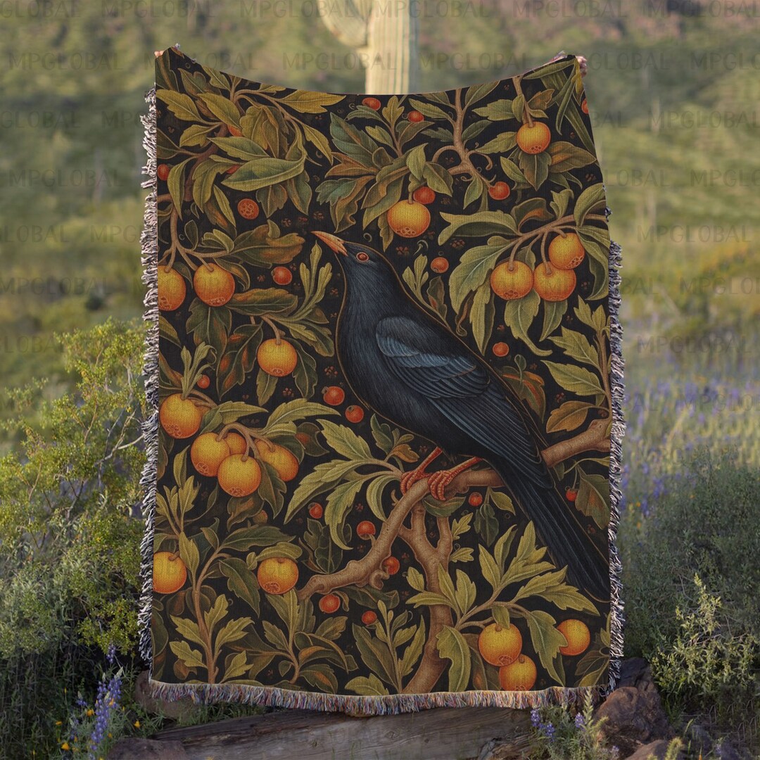 Crowcore Fruits Whimsigoth Morris Blanket, Crow Art Occult Tapestry ...
