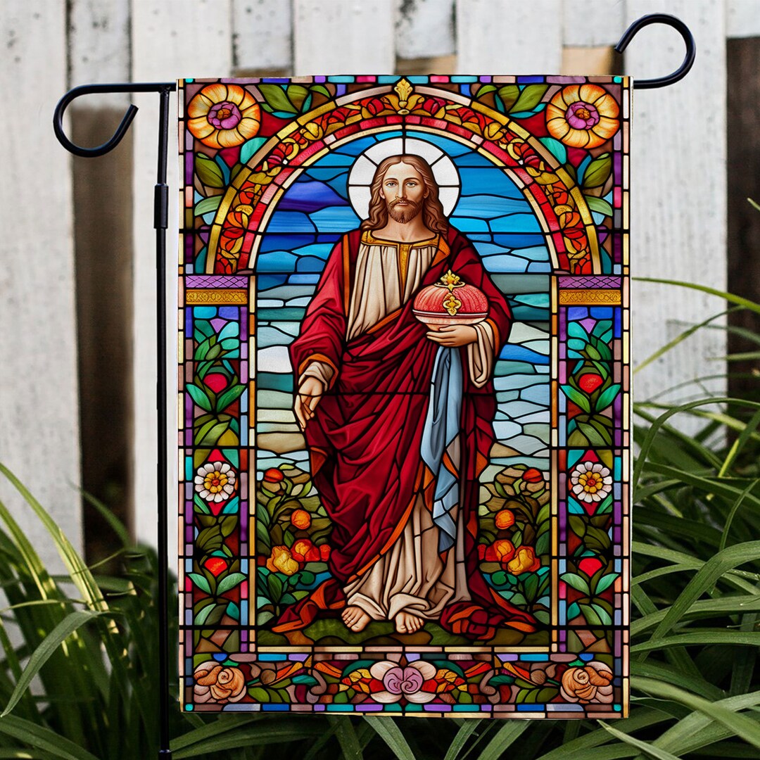 Jesus Christ Stainted Glass Flag, Jesus Christmas Flag, Seasonal Winter ...