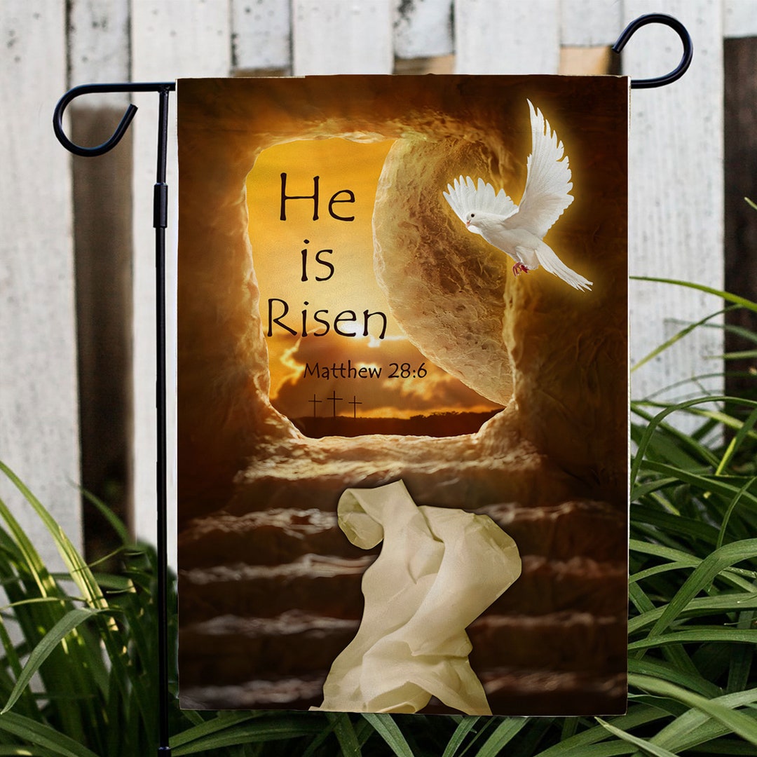He is Risen Christ Garden Flag, Winter Jesus Gifts, Matthew 28:6 Flag ...