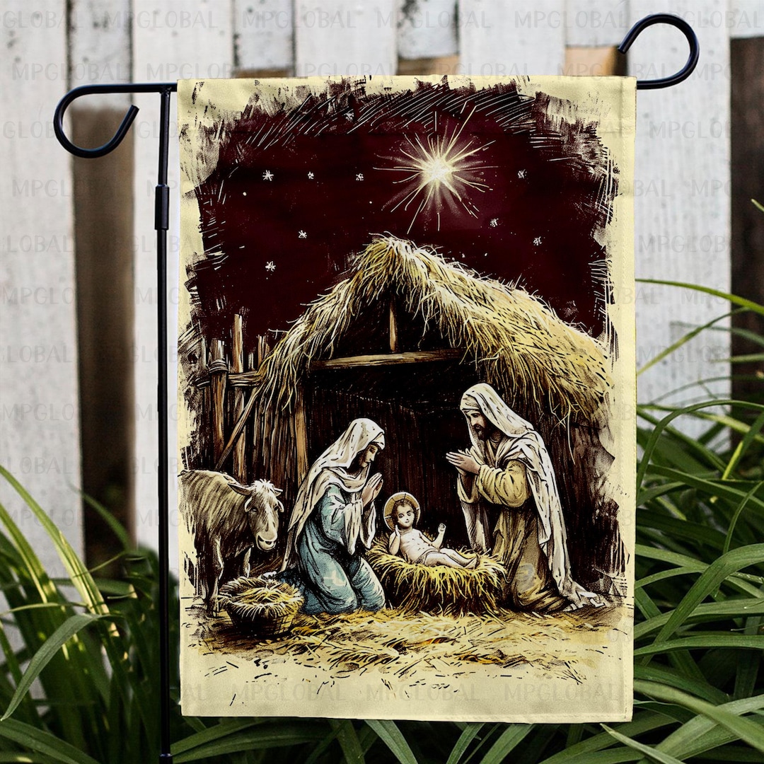 Nativity Scene Garden Flag, Joy to the World Nativity Flag, Nativity ...